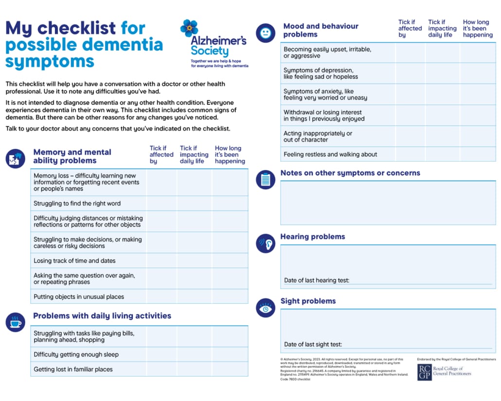 Dementia Symptoms Checklist - Carers Together
